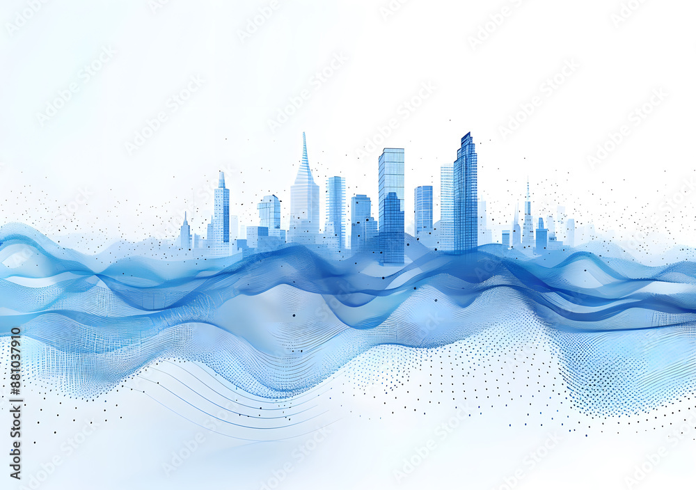 Technology city with skyscrapers flat abstract blue illustration ...
