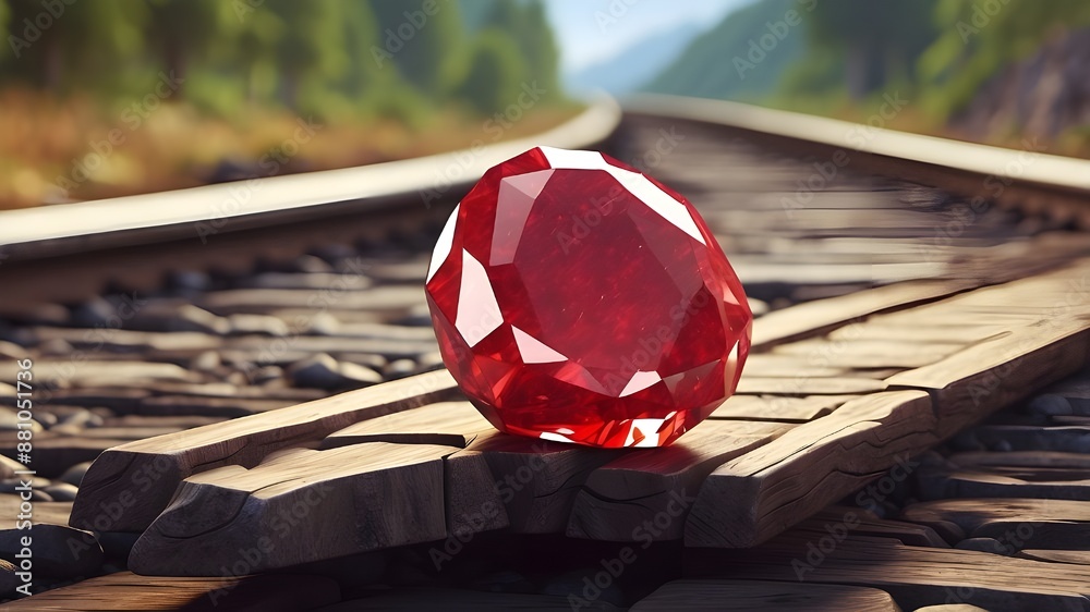 Ruby stone placed on a rail track, symbolizing the Ruby on Rails ... Ruby stone placed on a rail track, symbolizing the Ruby on Rails ...