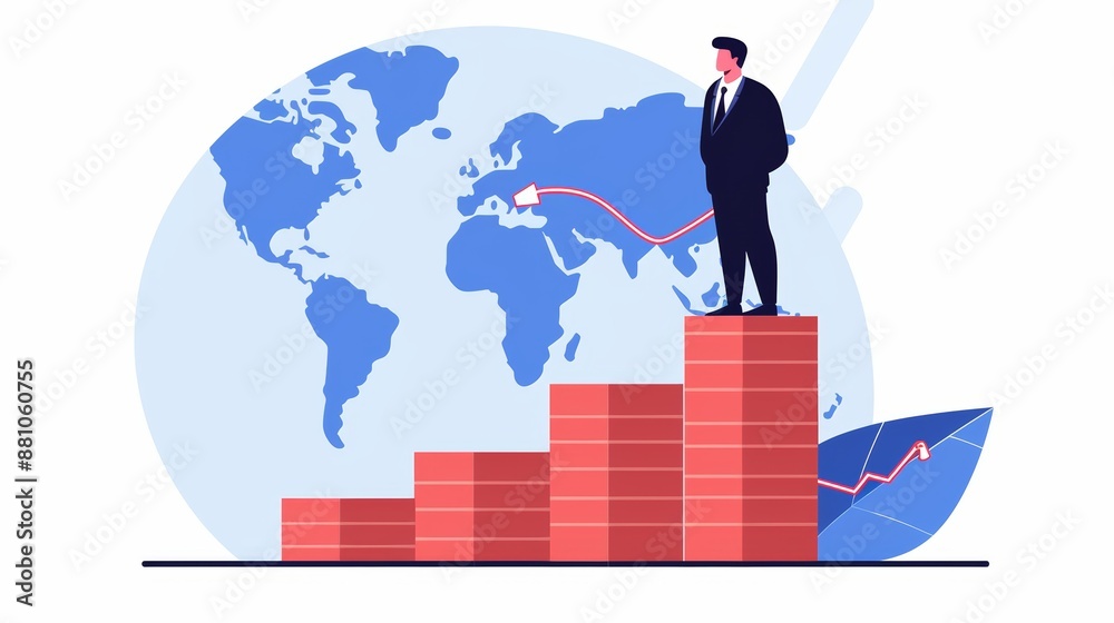 Growth of international finance flat design, side view, globalization ...