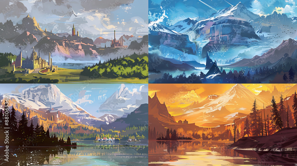 Various landscapes to depict different parts of the journey, such as ...
