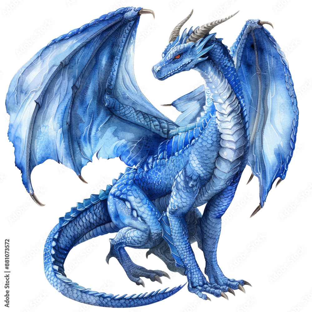 Detailed majestic blue dragon fantasy illustration with transparent ...