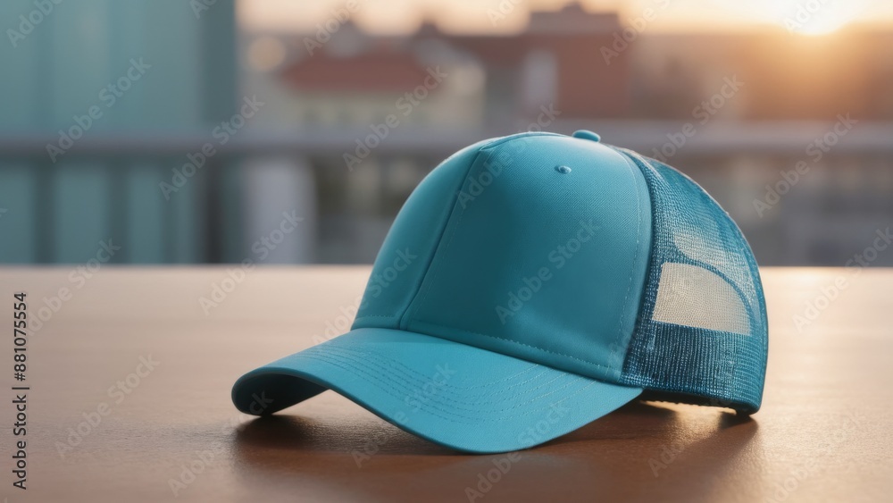 Stylish turquoise trucker cap mockup with a mesh back, perfect for ...