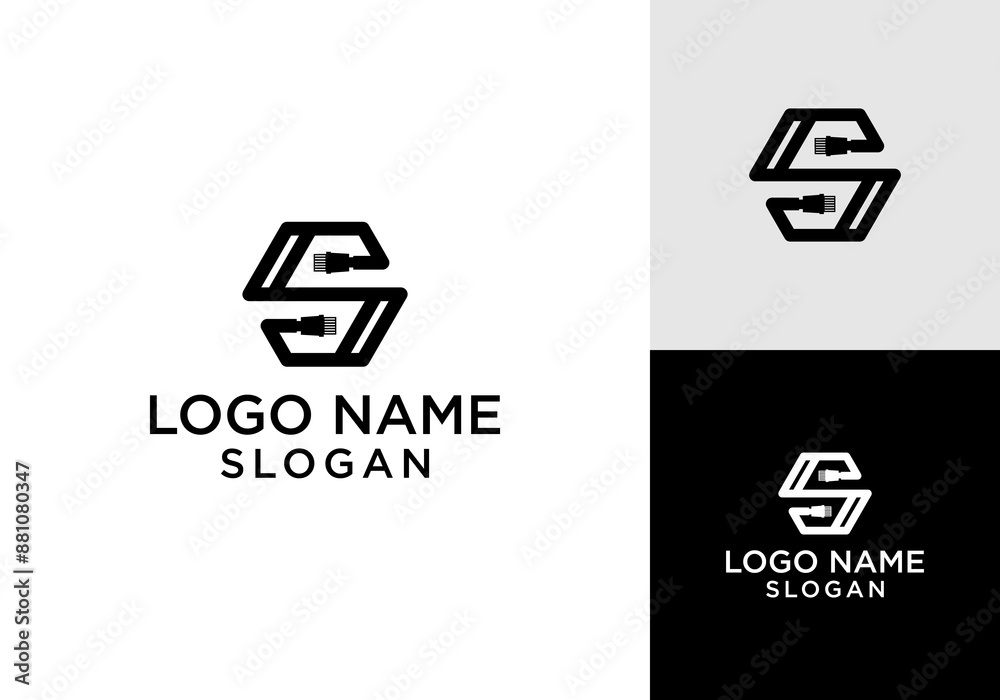 Ethernet cable logo vector template and initial letter S. Network cable ...