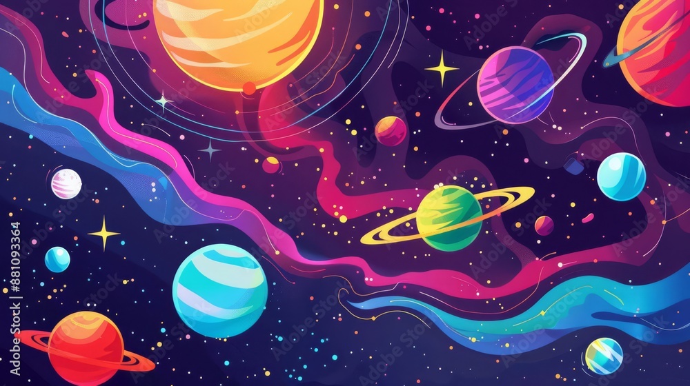 Cosmic adventure flat design front view outer space theme cartoon ...