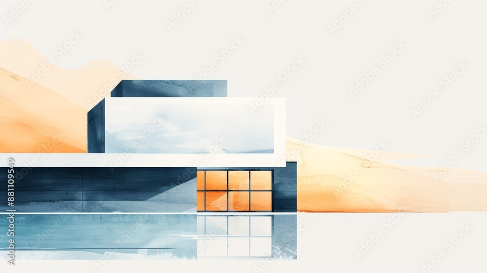 Assembly flat design, side view, manufacturing plant theme, watercolor ...