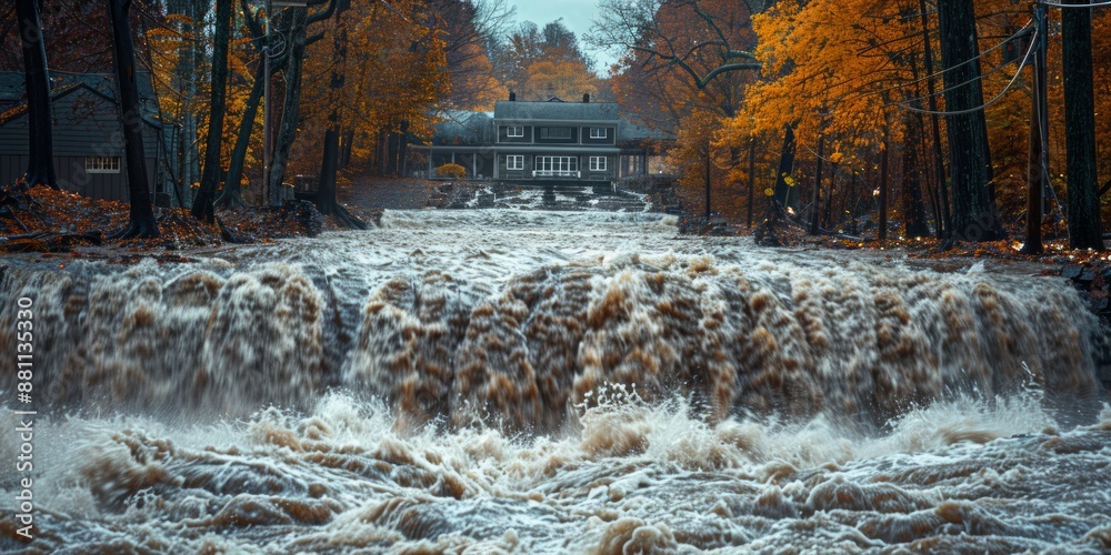 Dam failure causing widespread flooding and destruction, highlighting ...