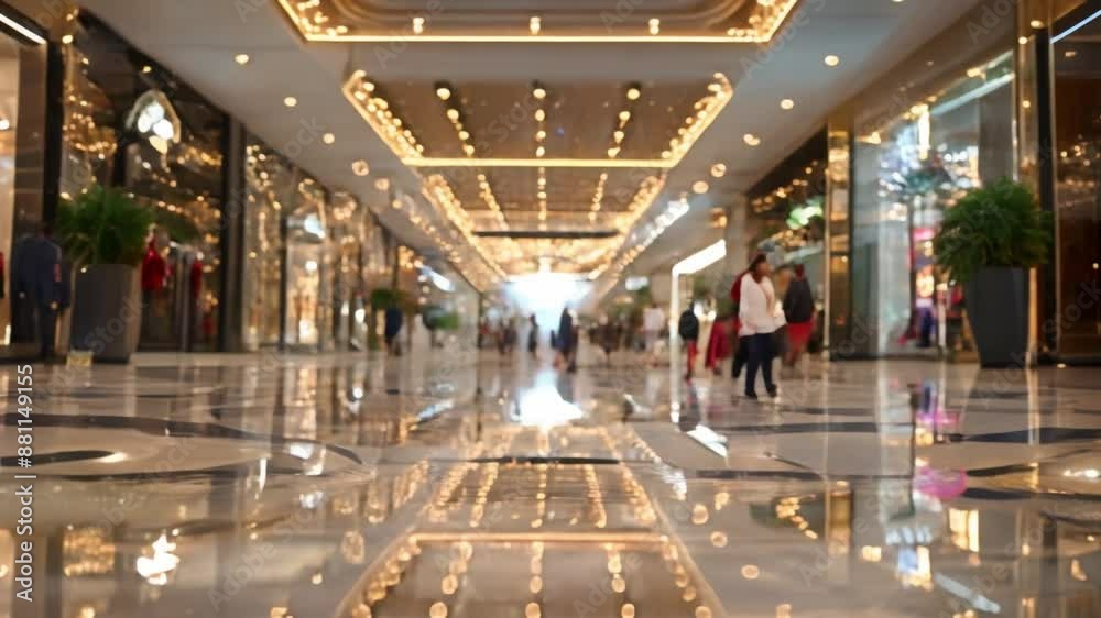 Luxurious shopping mall department store interior with a blurry bokeh ...