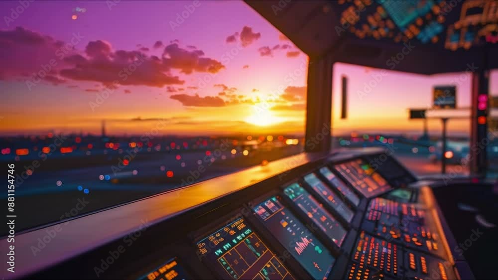 Air traffic control screen displays aircraft positions for safe flight ...