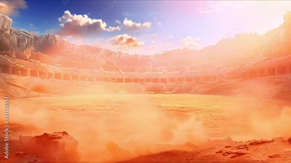 Realistic desert coliseum battlefield setting for a fighting game with ...