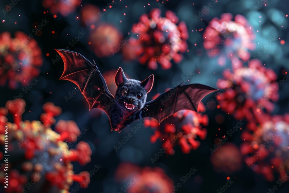 Artistic view of virus transformed cute bat head set darkness. Cute yet ...