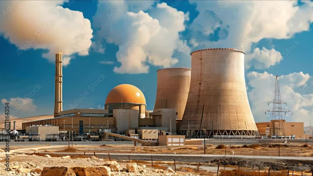 Large modern nuclear power plant in remote desert area for ...