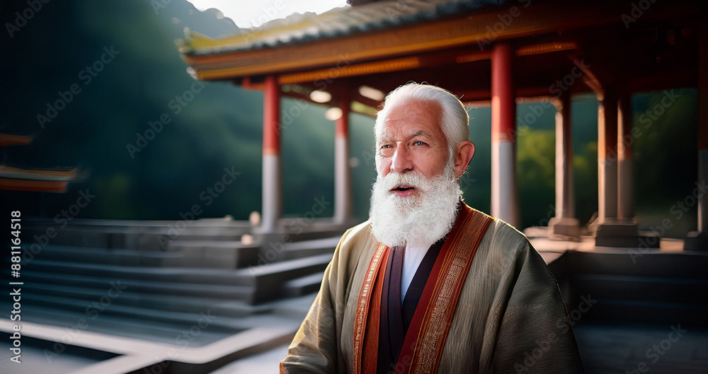 Portrait of Wise Elder with White Beard in Traditional Attire Stock ...