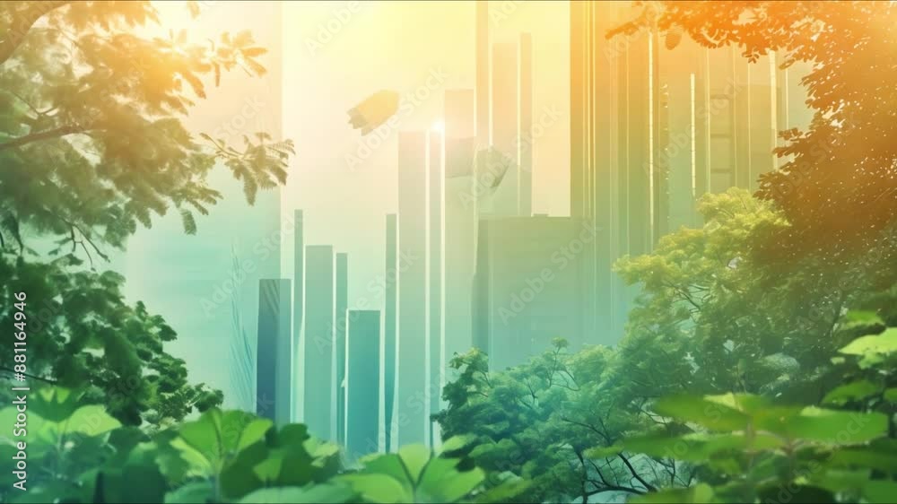 Citys green energy initiatives reflected in sustainable bar chart amid ...