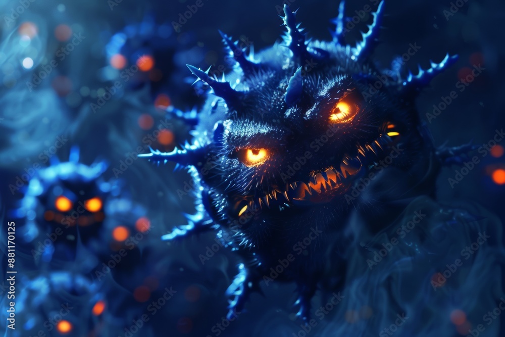 Angry virus features unsettling combination of glaring eyes and fierce ...
