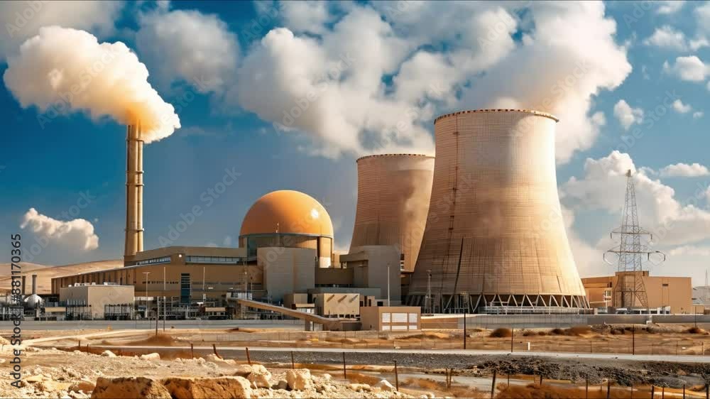 Large modern nuclear power plant in remote desert area for ...
