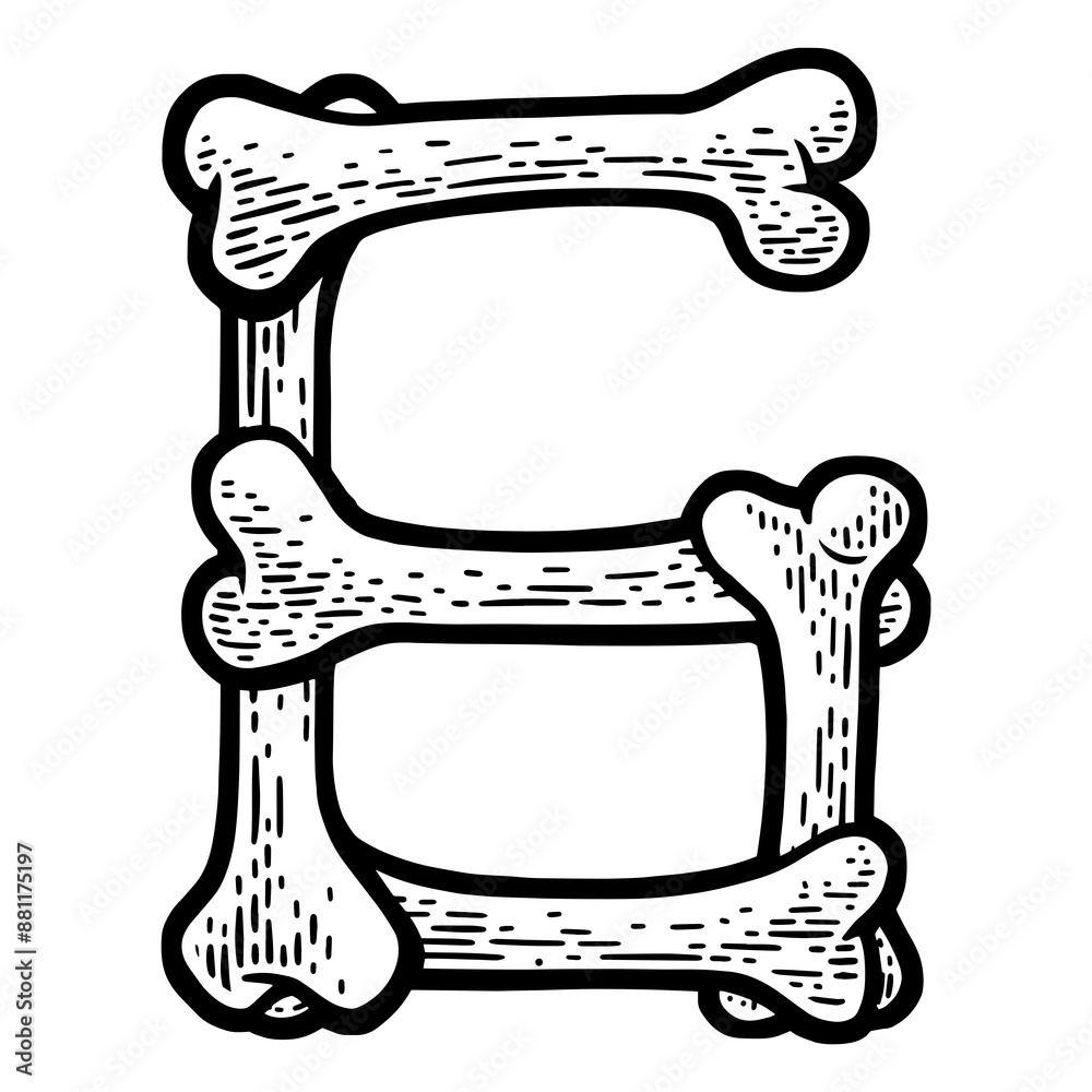 number figure 6 made of bones sketch engraving PNG illustration. Bones ...