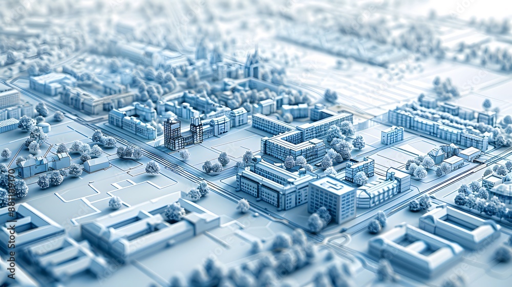 A detailed, technical blueprint showcasing urban planning and city ...