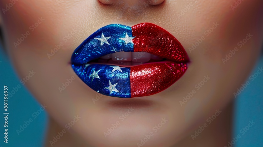 Close-up of a woman's beautiful lips adorned with the design of the ...