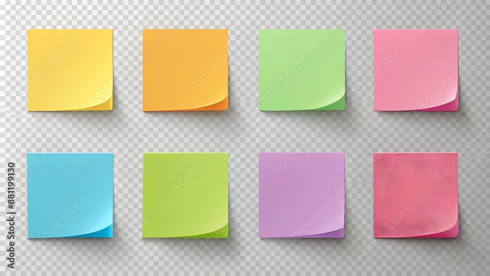 Multicolor post it notes isolated on transparent background. Colored ...