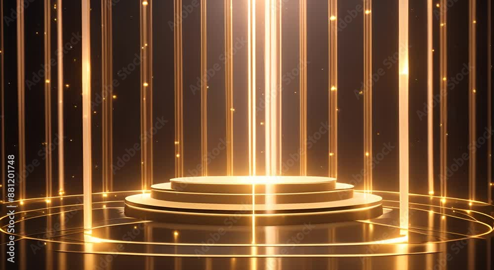 Luxurious golden stage with vertical lights and sparkling orbs Golden ...