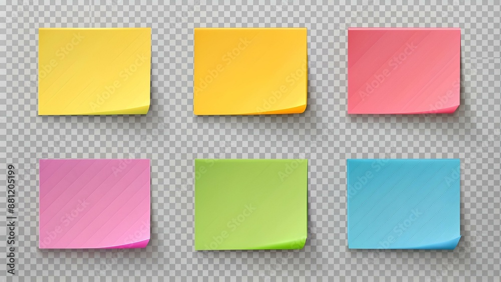 Multicolor post it notes isolated on transparent background. Colored ...