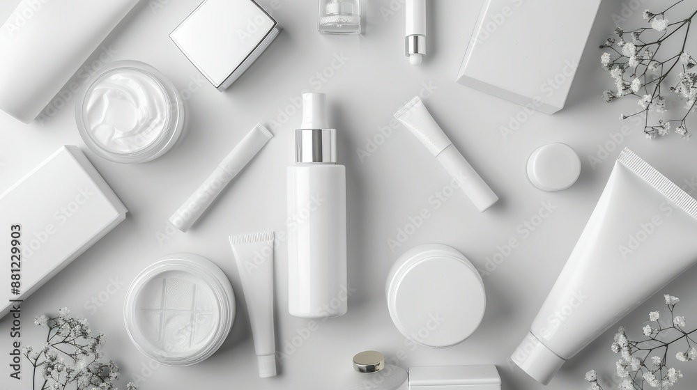 Blank labeled products on neutral white to gray gradient background ...