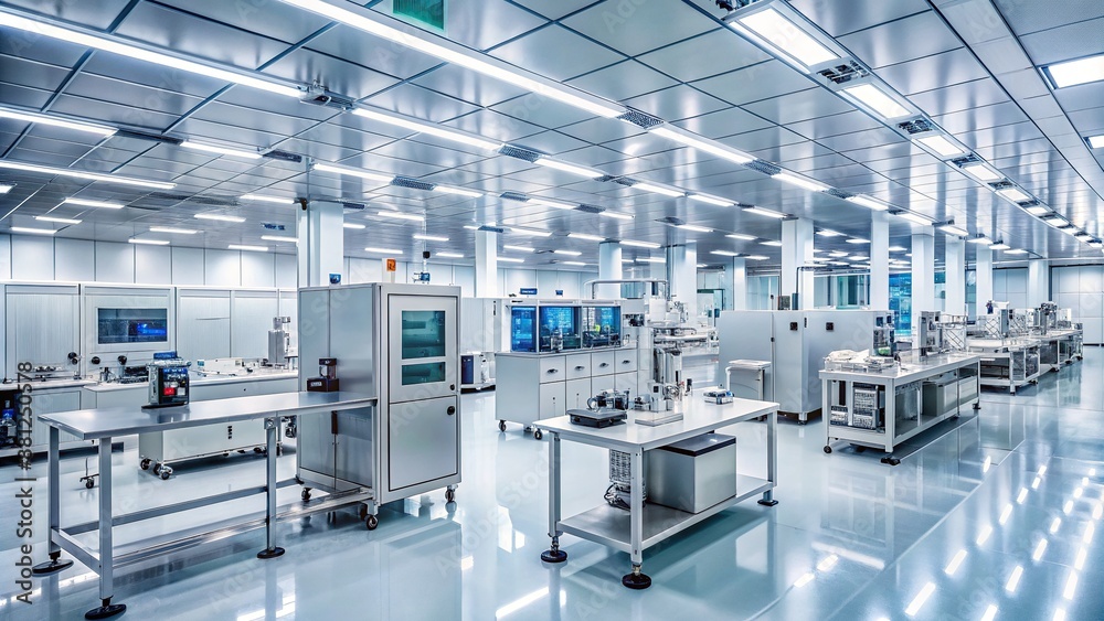 modern high-tech cleanroom facility with advanced semiconductor ...