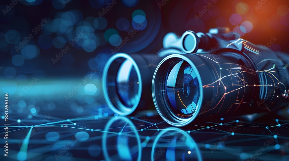 digital blue binocular with data streams, ai in visual recognition ...