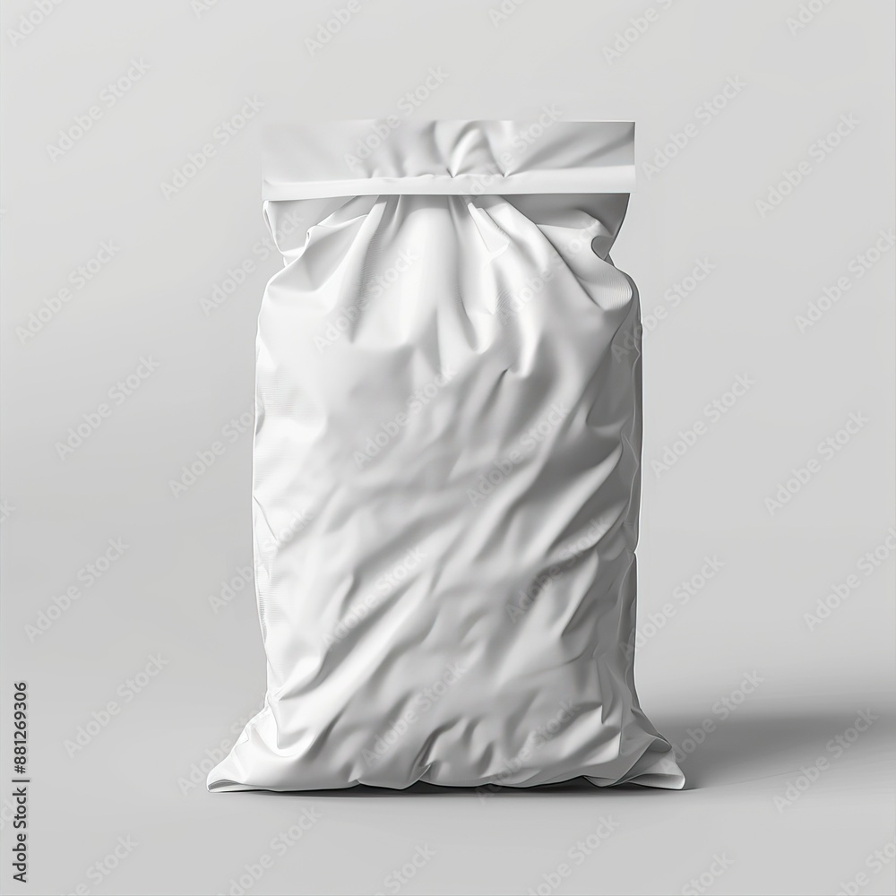 Create an image of a blank white industrial bag mockup side view. The ...