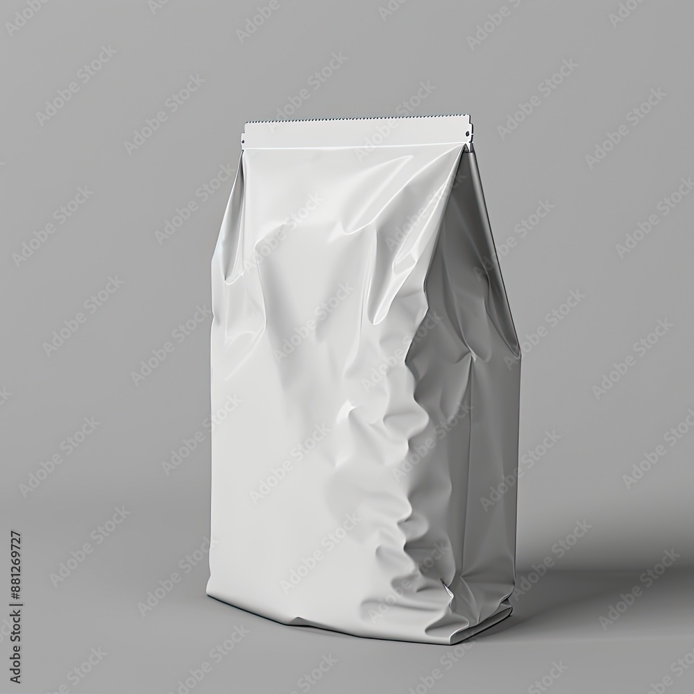 Create an image of a blank white industrial bag mockup side view. The ...