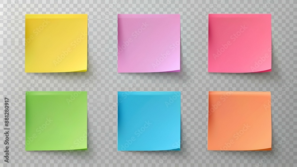 Multicolor post it notes isolated on transparent background. Colored ...