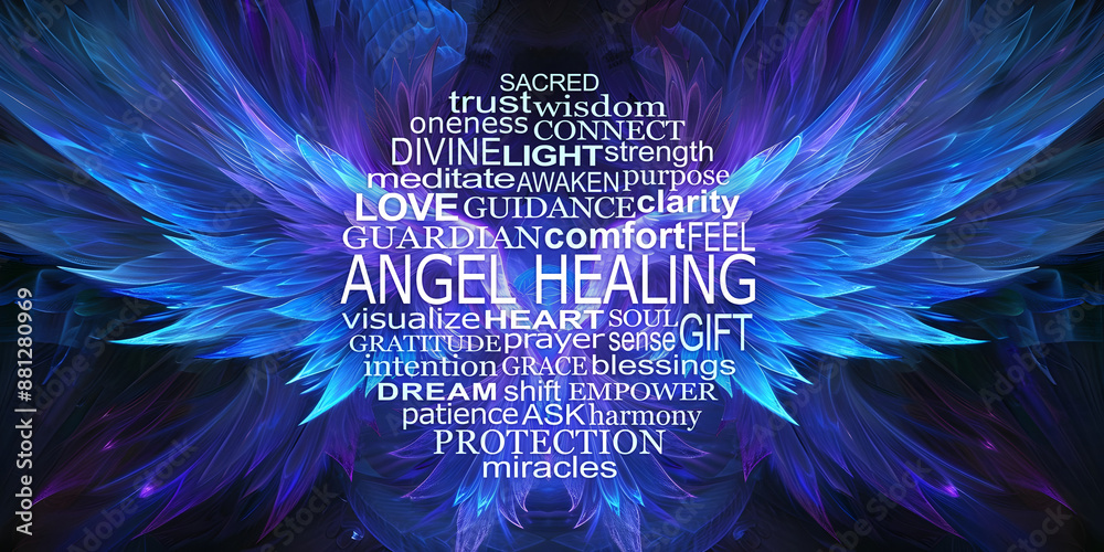 Electric Blue Angel Healing Word Circle Wall Art - a pair of vivid blue ...