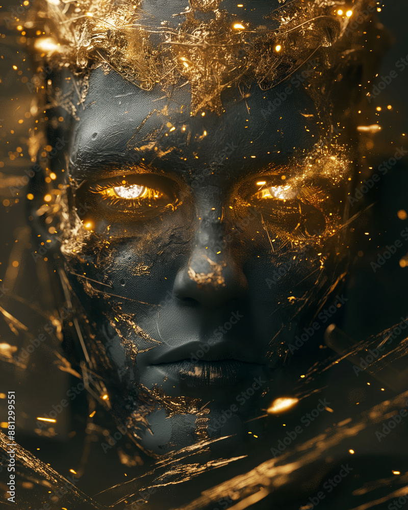 Evil king with tech implants, digital art, expressive eyes, skull ...