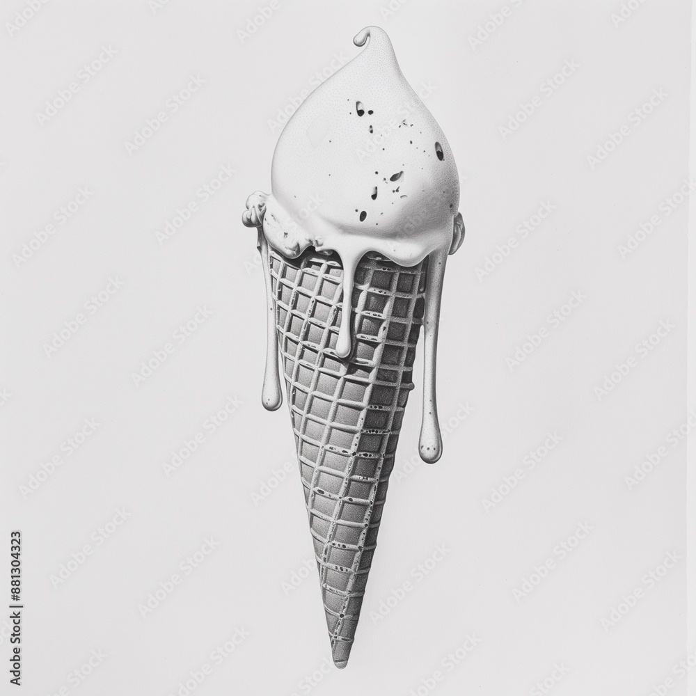 Black and white pencil sketch of a dripping ice cream cone. Perfect for ...