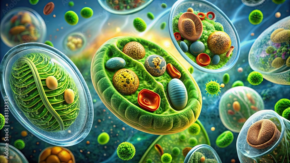 Structure of plant and animal cells showing nucleus, mitochondria, and ...