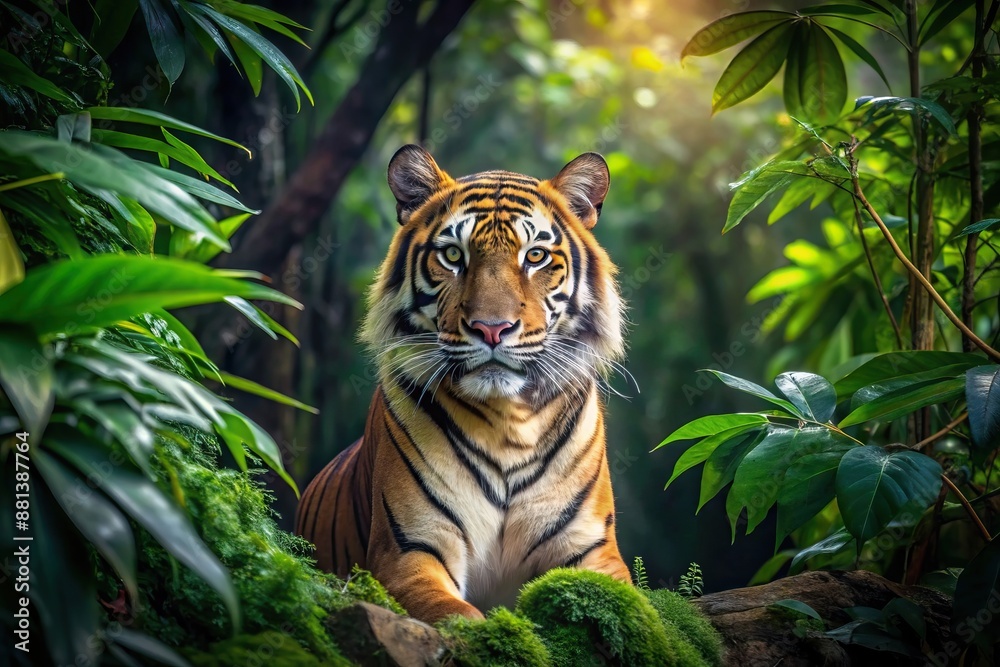 Foto de tigre en la selva jungla naturaleza natural sol fauna hojas arboles tigresa felino feroz ...