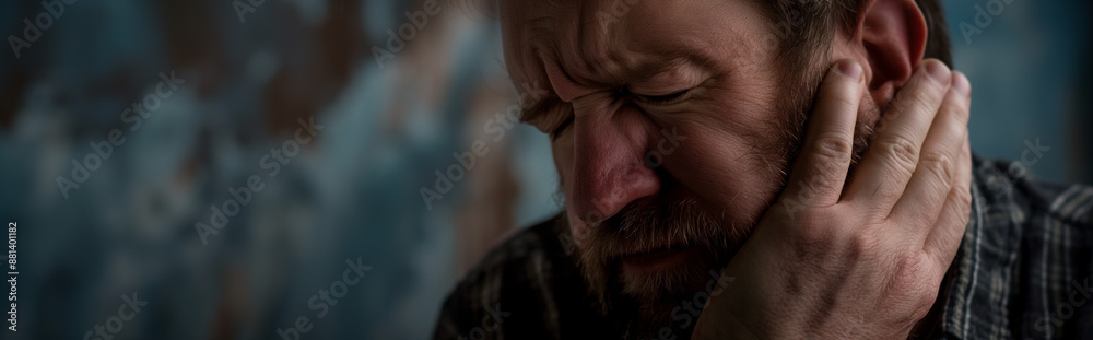 Man with Toothache portrait. Close-up of a distressed man with a ...