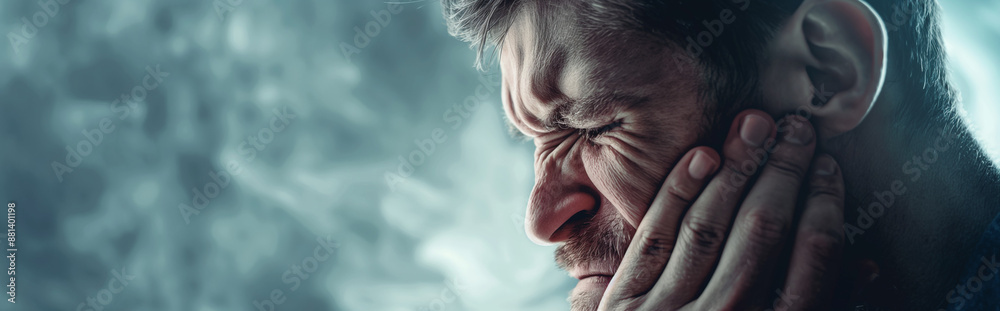 Man with Toothache portrait. Close-up of a distressed man with a ...