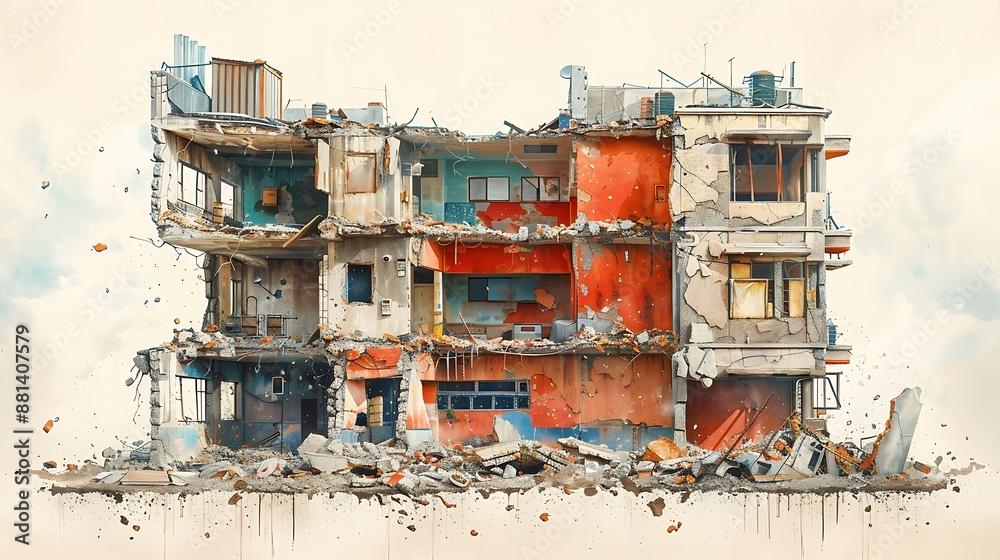 Transparent background showing earthquake-damaged buildings Stock Photo ...