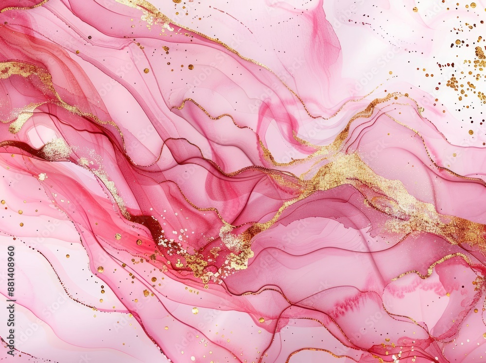 Elegant blush pink watercolor background with gold glitter, marble ...