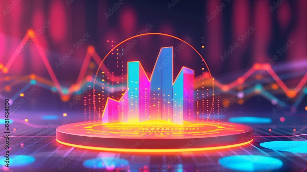 Digital Presentation Stage with Animated Data Charts and AI Graphics ...