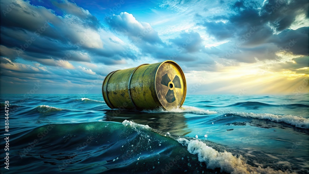 Radioactive barrel sinking into the ocean , pollution, hazardous waste ...