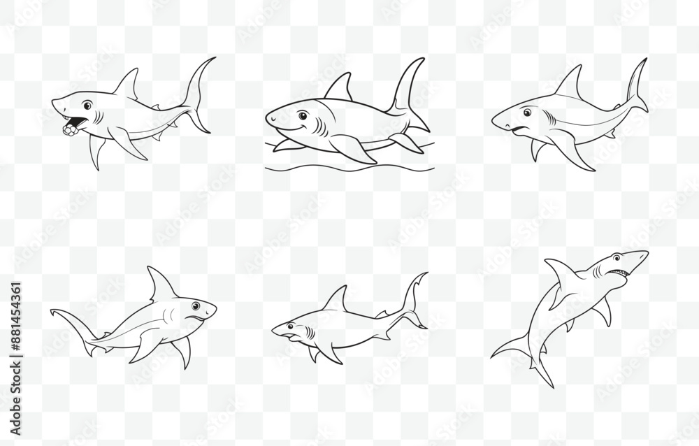 Print Hammerhead Shark Line Art Vector Set High Quality Outline ...