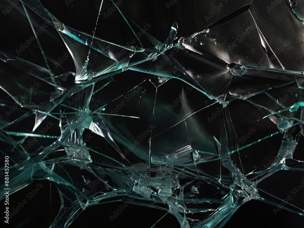shattered broken glass window on a black background, for overlay and ...
