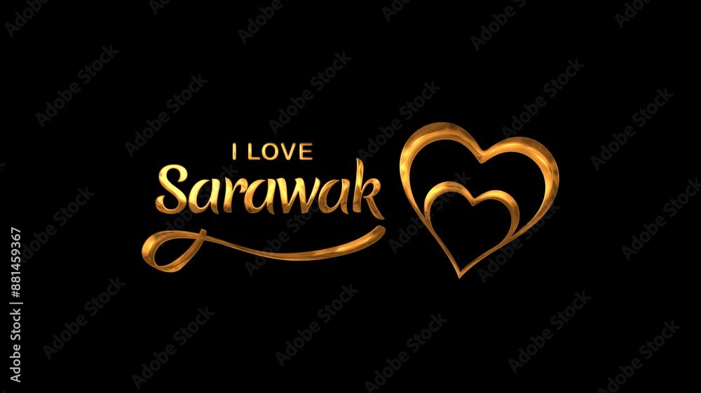 I Love Sarawak Text Animation on Gold Color with Transparent Background ...