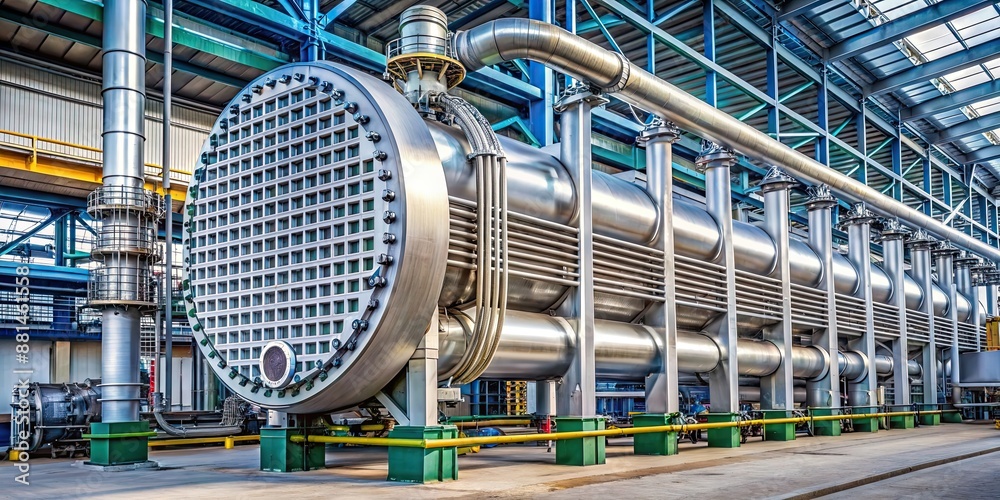 Large industrial heat exchanger at petrochemical plant, petrochemical ...