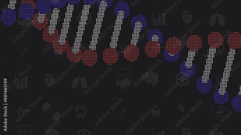 Structure, cartoon and spiral of dna on black background for genetic ...