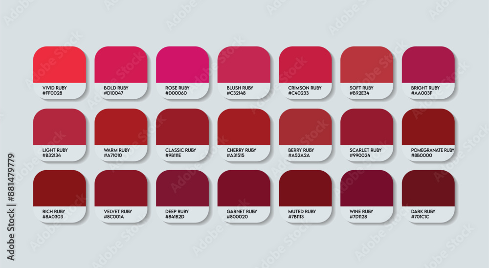 Ruby Color Guide Palette with Color Names. Catalog Samples Ruby with ...
