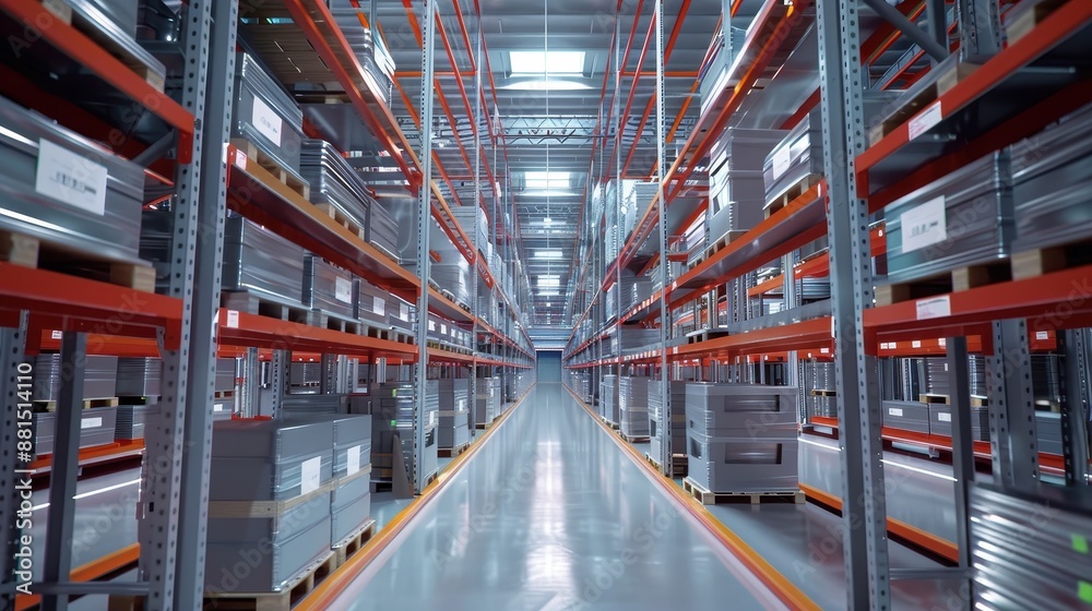 Organized Warehouse Pallet Racking System with Barcode Labels for ...