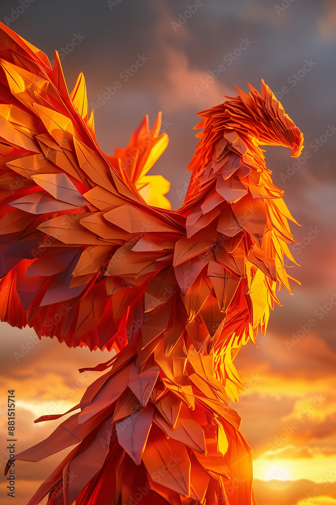 A photographic depiction of paper fold art, folded into a detailed ...